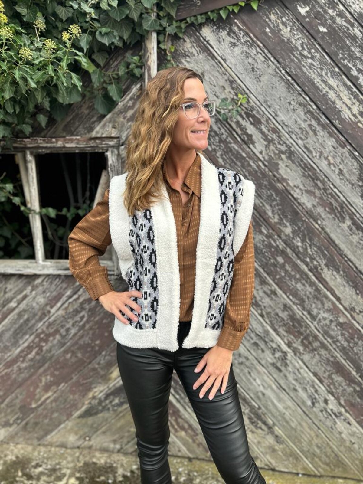 Body met pels in zwart witte print | Diva Fashion