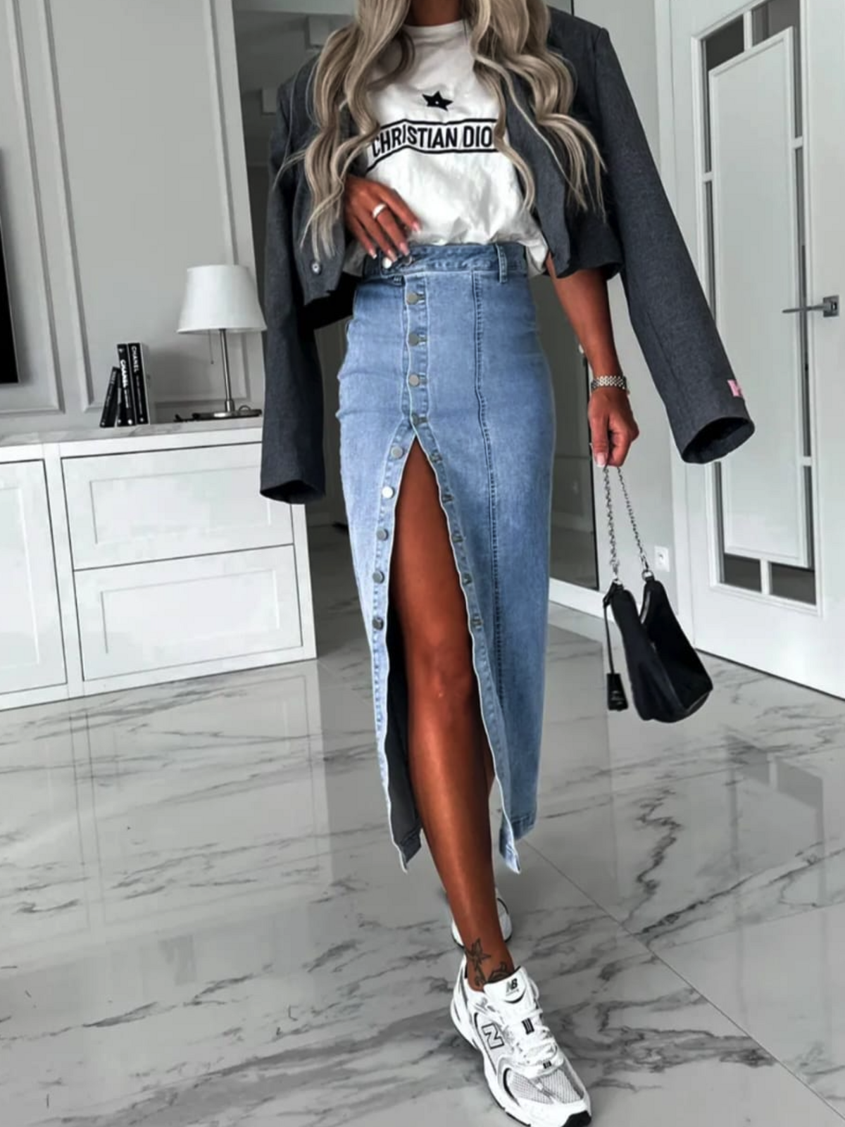 Lange jeans rok licht blauw | Diva Fashion