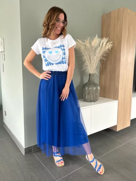 T-shirt smiley in blauw | Diva Fashion