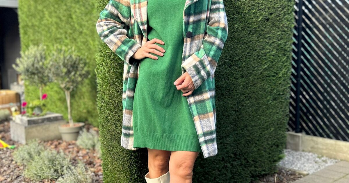 Jas in groene ruit en binnenvoering | Diva Fashion