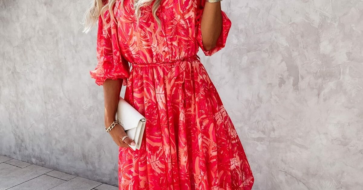 Lang kleedje met rode print | Diva Fashion