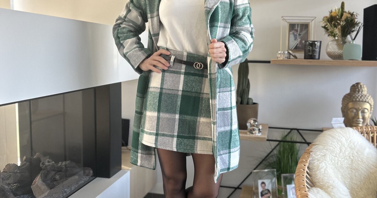 Geklede jas met groene ruit | Diva Fashion