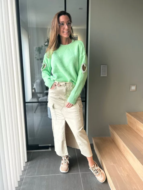 Pull met hartje in fel groen | Diva Fashion