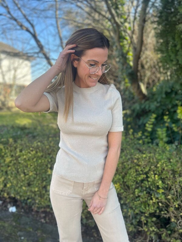 Glitter bloesje in beige | Diva Fashion